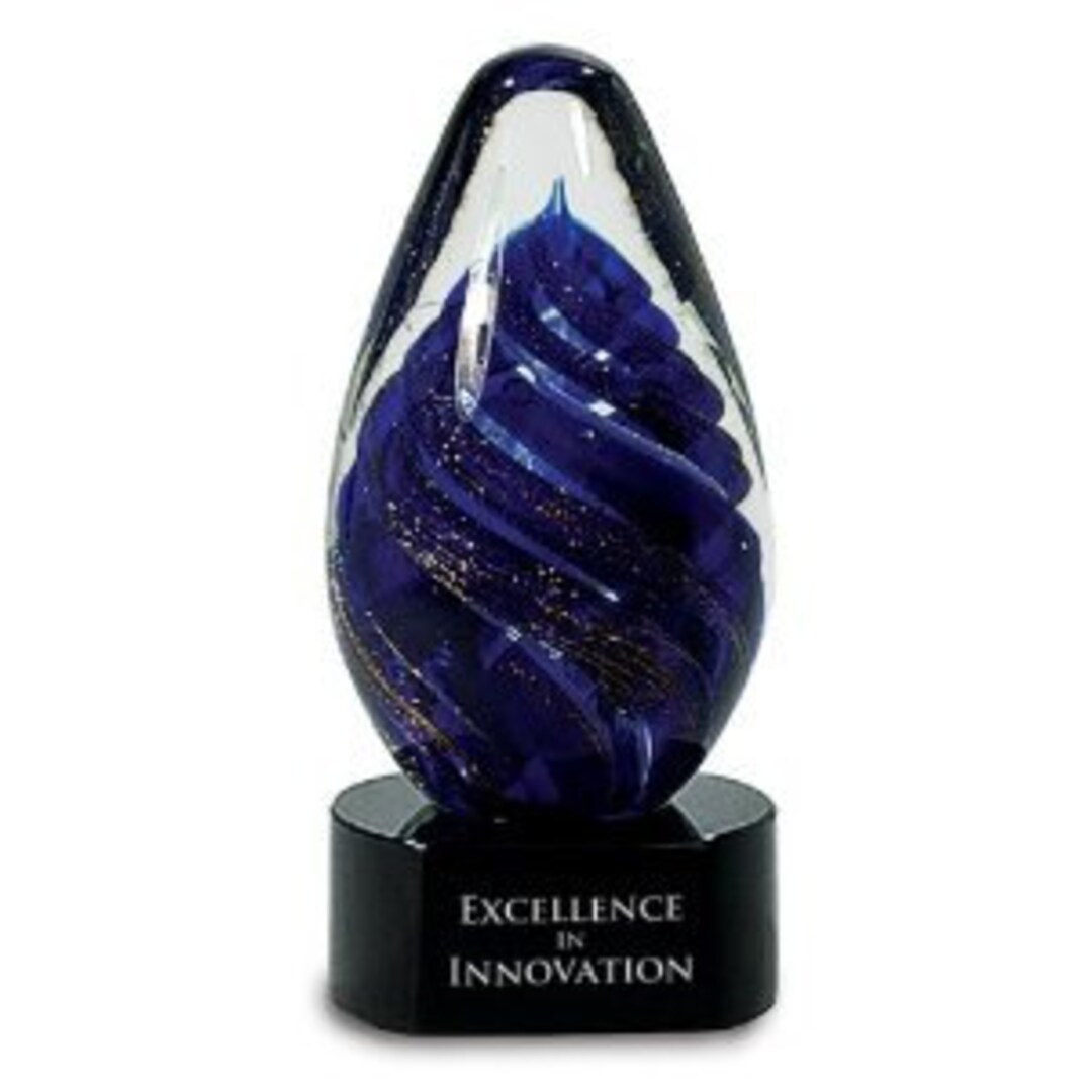 Trophy Award Premier Blue Tear Drop Art Glass - 6.75" - FREE Engraving ...