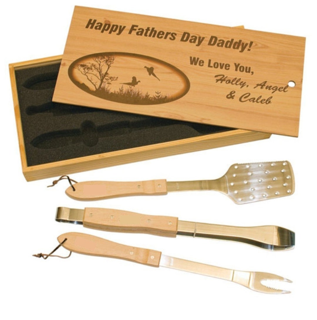 Custom Engraved Personalized Wooden Barbeque (BBQ) Tool Set - BRAND NEW ...