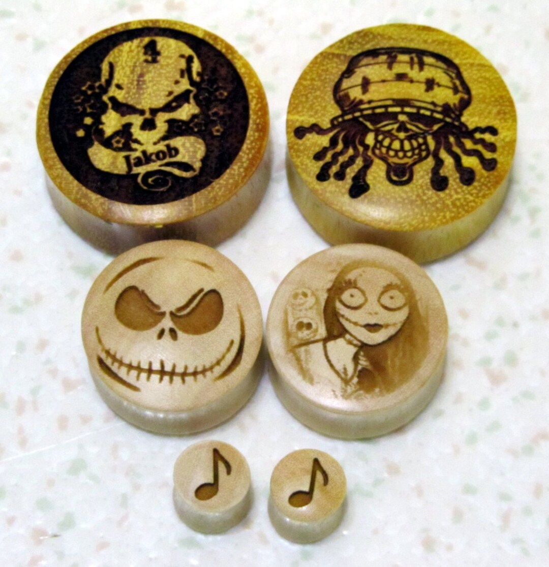 Pair of Handmade Organic Wooden Ear Plugs - Custom Made W/ Your Design ...