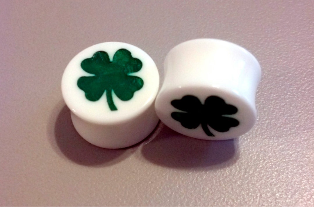 Pair of Our Custom "four Leaf Clover" White Acrylic Plugs -- Sizes 00g ...