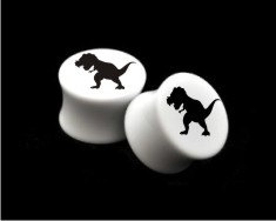 Pair of Custom "t-rex" White Acrylic Plugs -- Sizes 00g, 1/2", 9/16", 5 ...