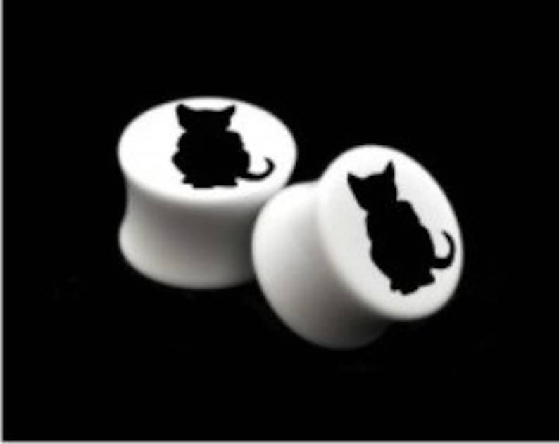 Pair of Custom cat White Acrylic Plugs Sizes - Etsy