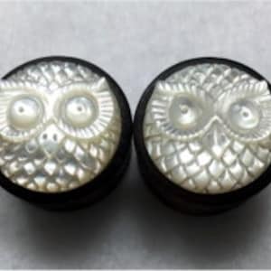 Custom Hand Carved Organic owl Head Black Arang Wood Plugs With Real ...