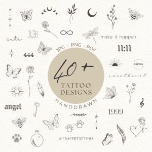 Small Tattoo Flash Sheet 40 Designs, JPG PDF PNG, Printable Stencil ...