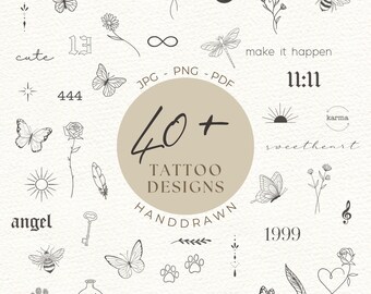 Tiny Tattoo Flash Sheet 50 Designs, JPG PDF PNG, Printable Stencil ...
