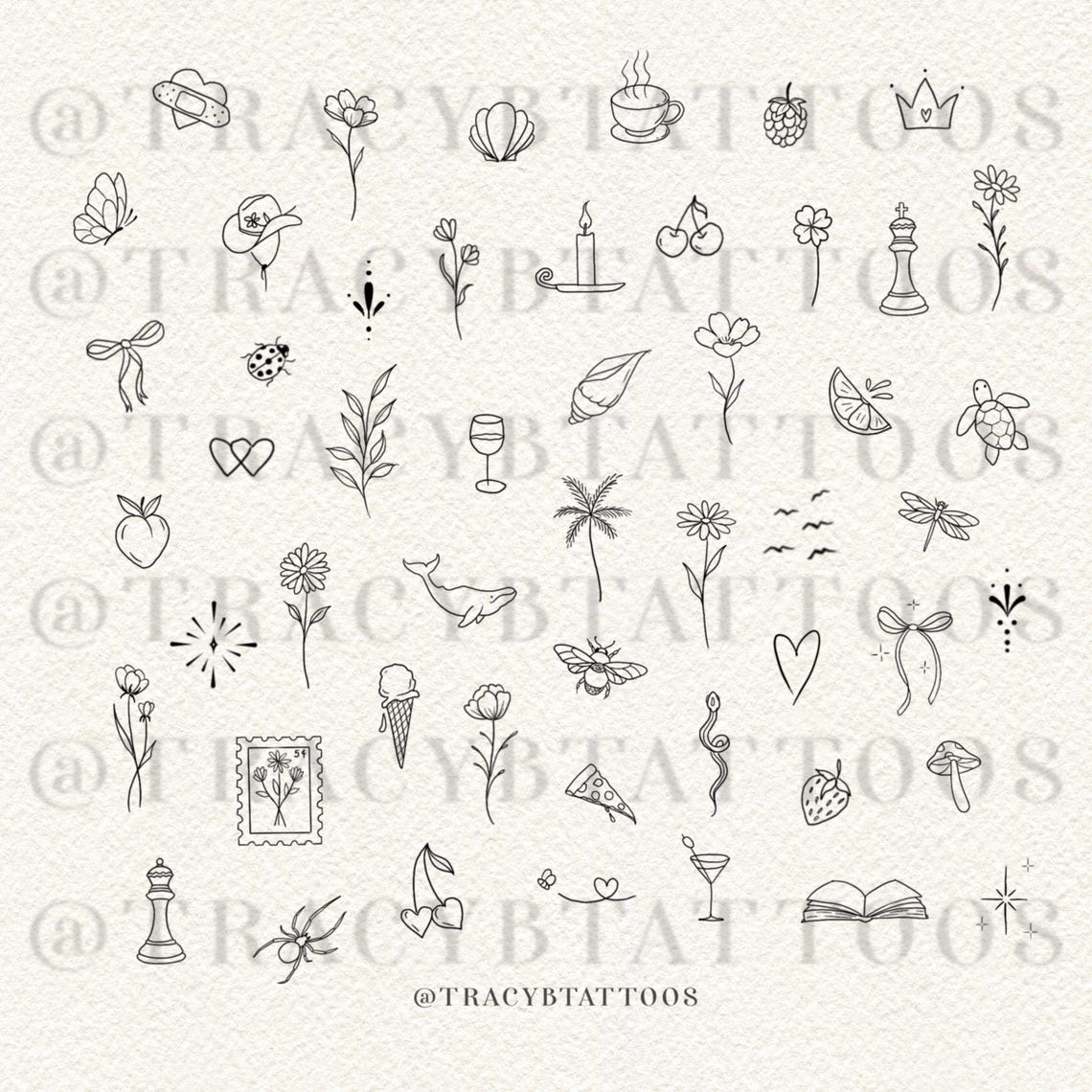 100 Tiny Tattoo Designs Flash Sheet, JPG PNG, Printable Stencil Ready ...