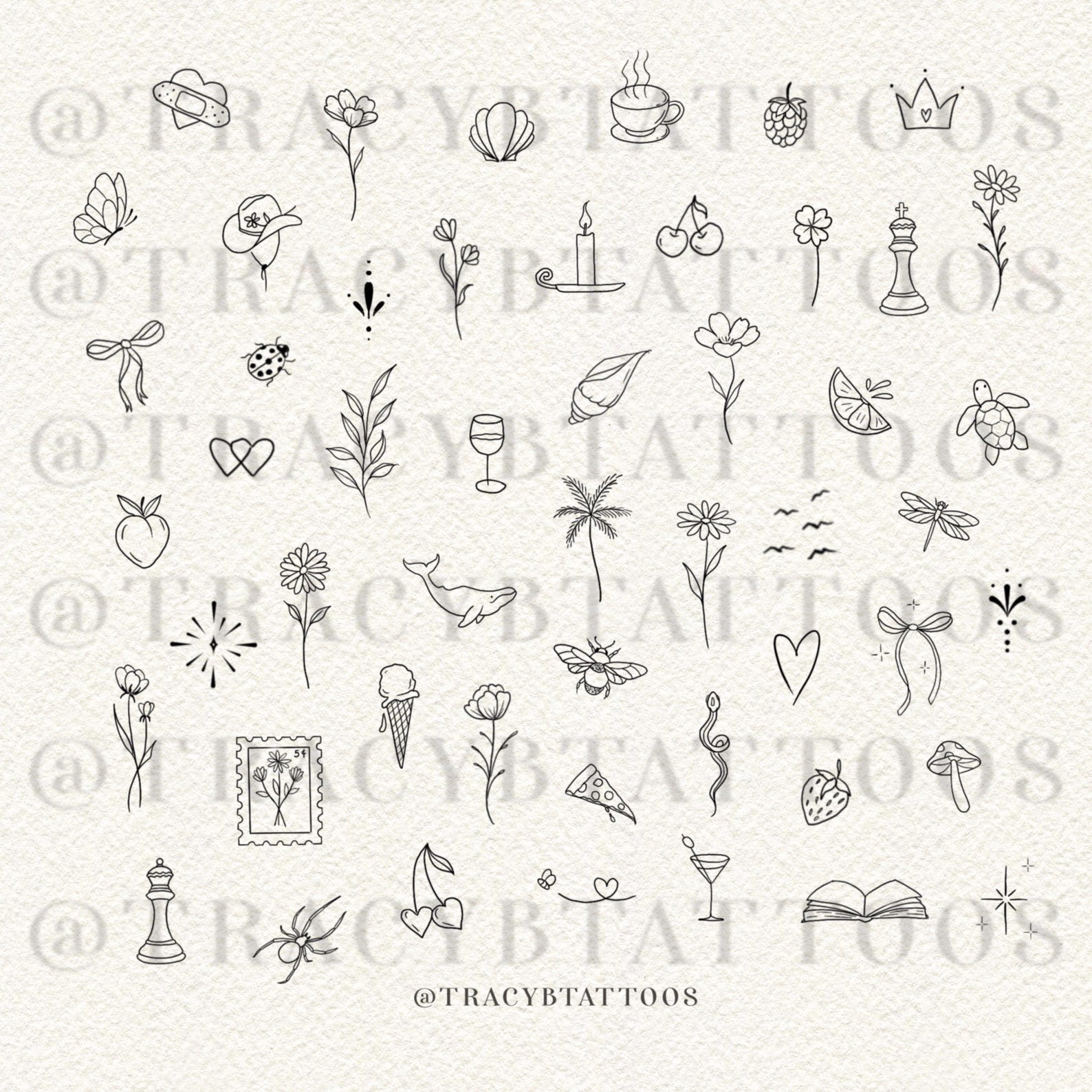 100+ Tiny Tattoo Designs Bundle: Printable Flash Stencil Pages (digital ...