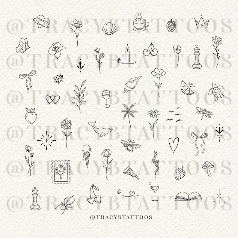 100+ Tiny Tattoo Designs Bundle: Printable Flash Stencil Pages (digital ...