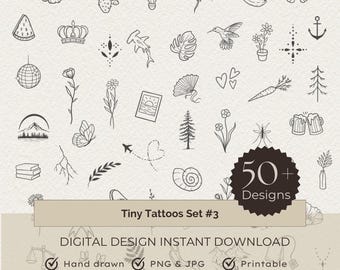 50 Tiny Tattoo Designs Sheet #1: Printable Flash Sheet (JPG, PDF, PNG ...