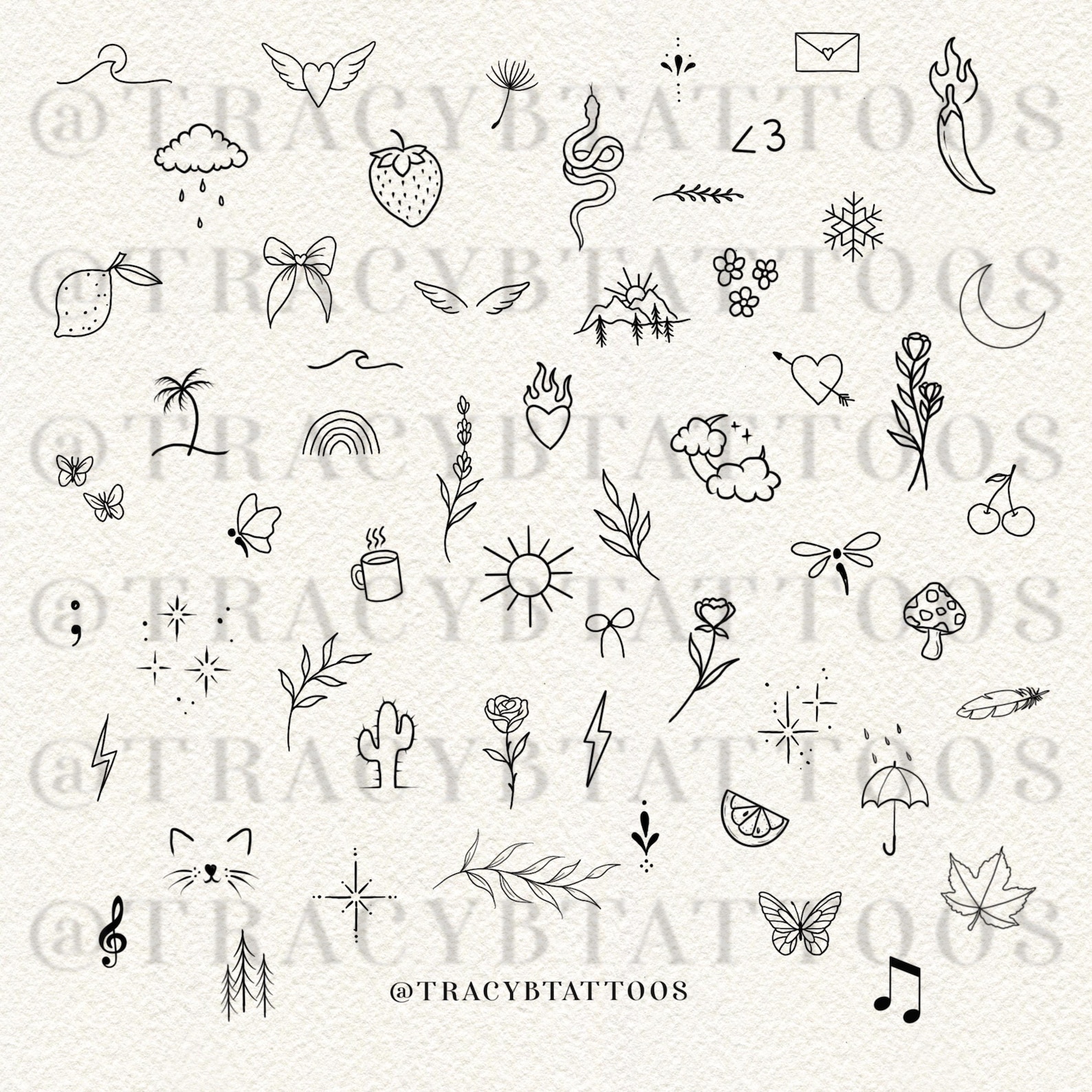 200 Tiny Tattoo Designs Bundle: Printable Flash Sheets (digital ...