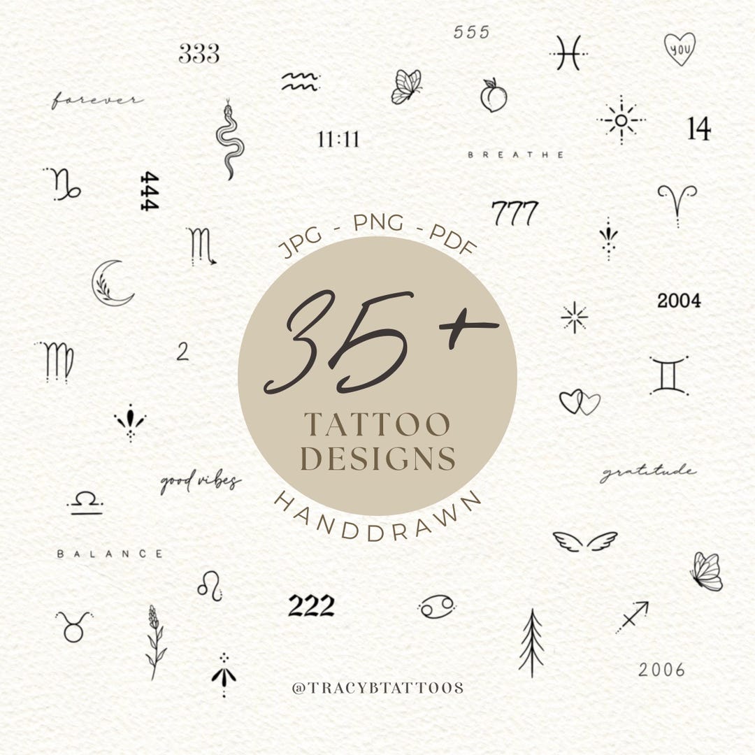 Tiny Tattoo Flash Sheet 35+ Designs, JPG PDF PNG, Printable Stencil ...