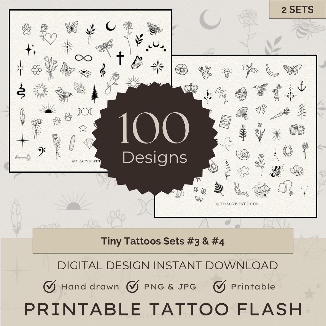 100+ Tiny Tattoo Designs Flash Sheet Bundle #3 & #4 Combined, JPG /PNG ...