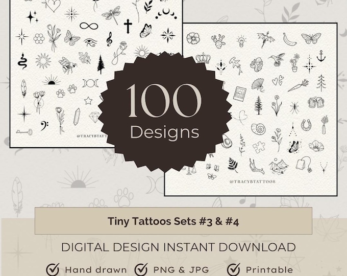 100+ Tiny Tattoo Designs Flash Sheet Bundle #3 & #4 Combined, JPG /PNG ...