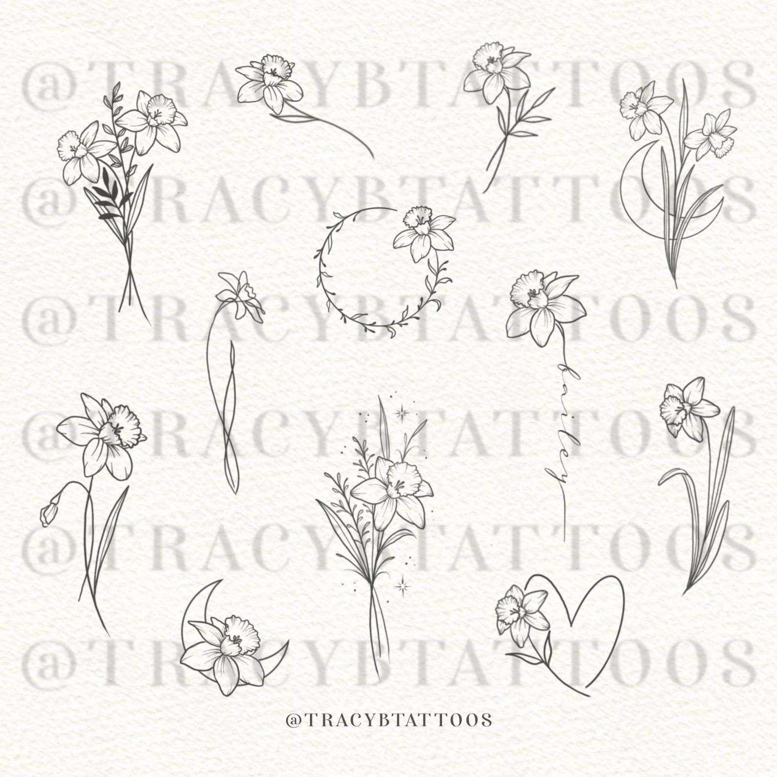 March Birth Flower Tattoo Designs: Fine Line Stencil (digital Download ...