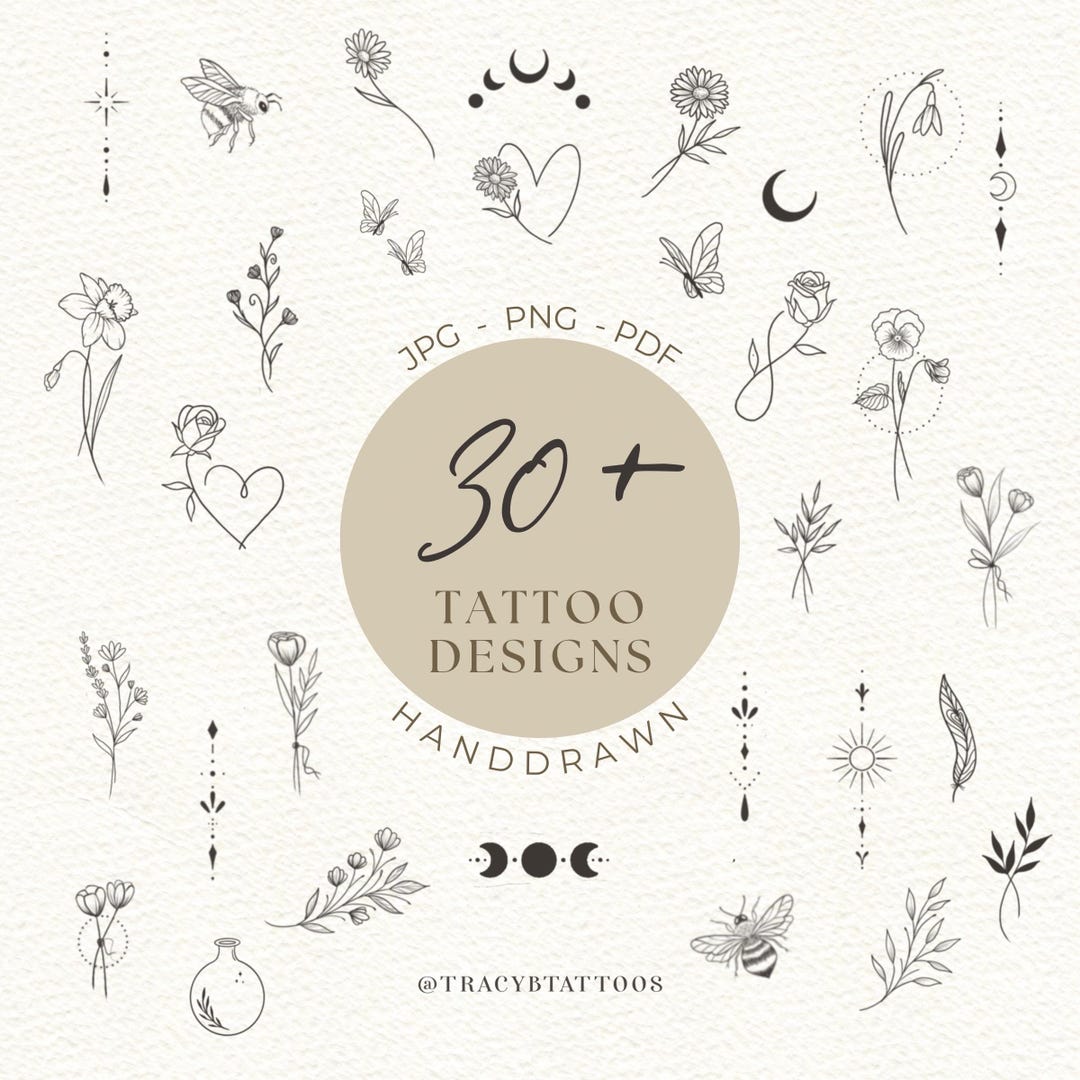 Small Tattoo Flash Sheet 30 Designs, JPG PDF PNG, Printable Stencil ...