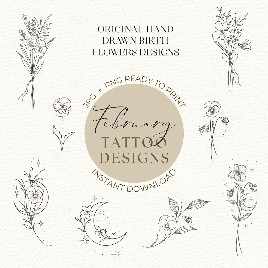 February Birth Flower Flash Sheet, Fine Line, JPG PDF PNG, Printable ...