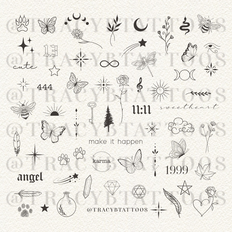 Small Tattoo Flash Sheet 60 Designs, JPG PDF PNG, Printable Stencil ...
