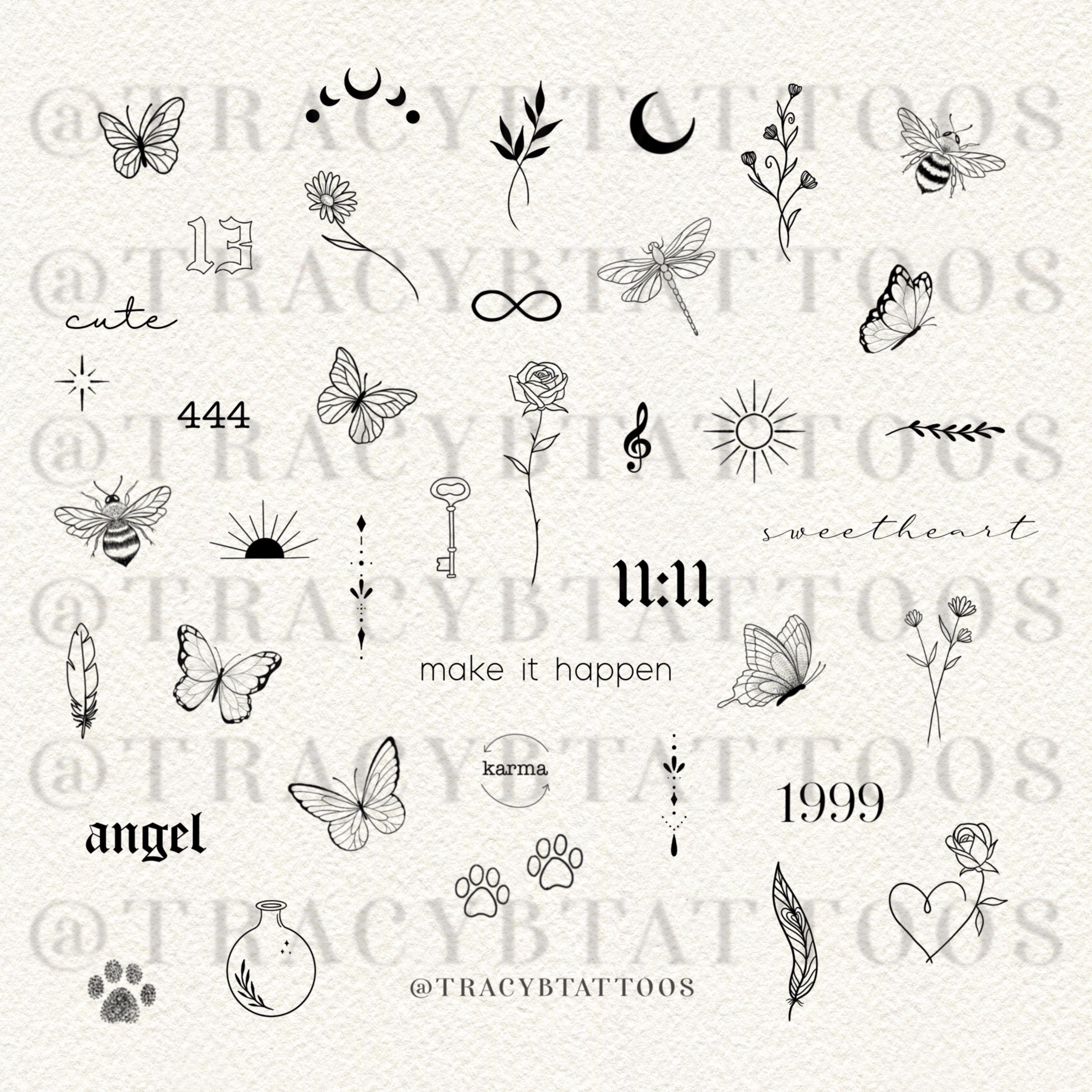 Small Tattoo Flash Sheet 40+ Designs, JPG PDF PNG, Printable Stencil ...