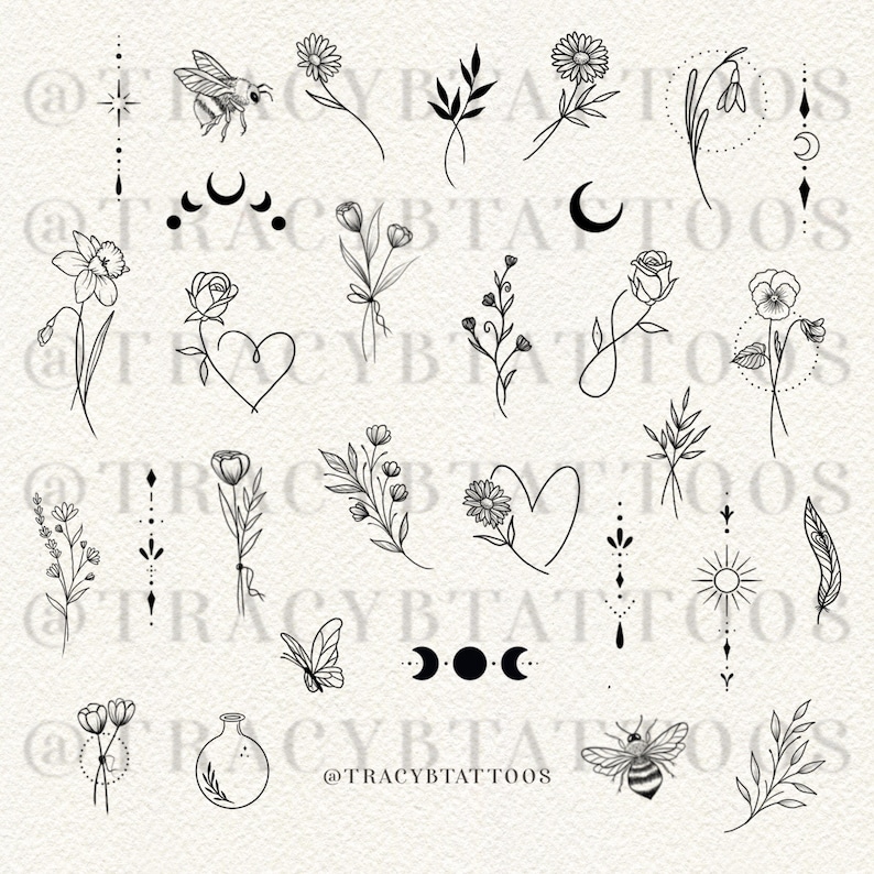 Small Tattoo Flash Sheet 30 Designs, JPG PDF PNG, Printable Stencil ...