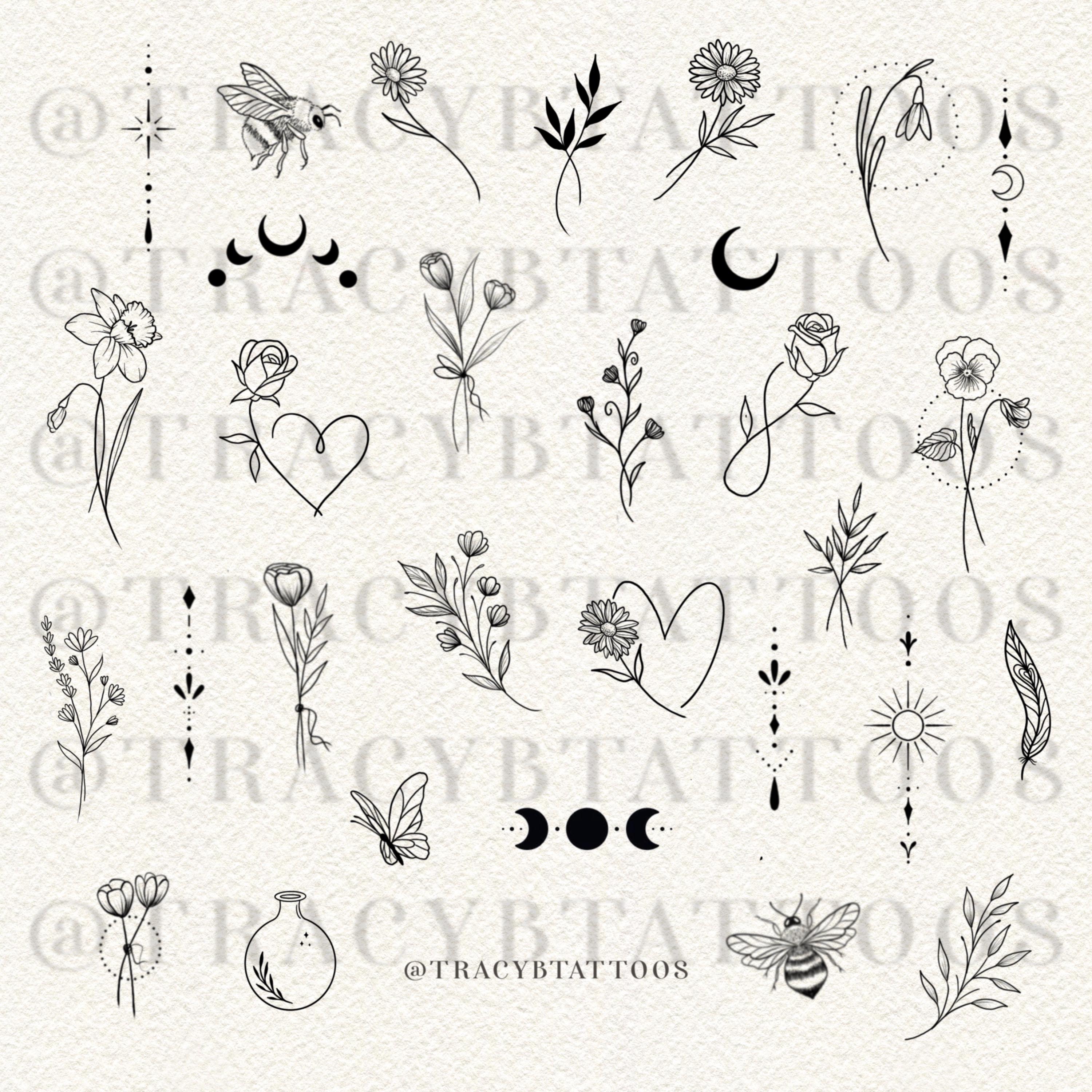 Printable Small Tattoo Flash Sheet 30+ Designs, JPG PDF PNG, Stencil ...