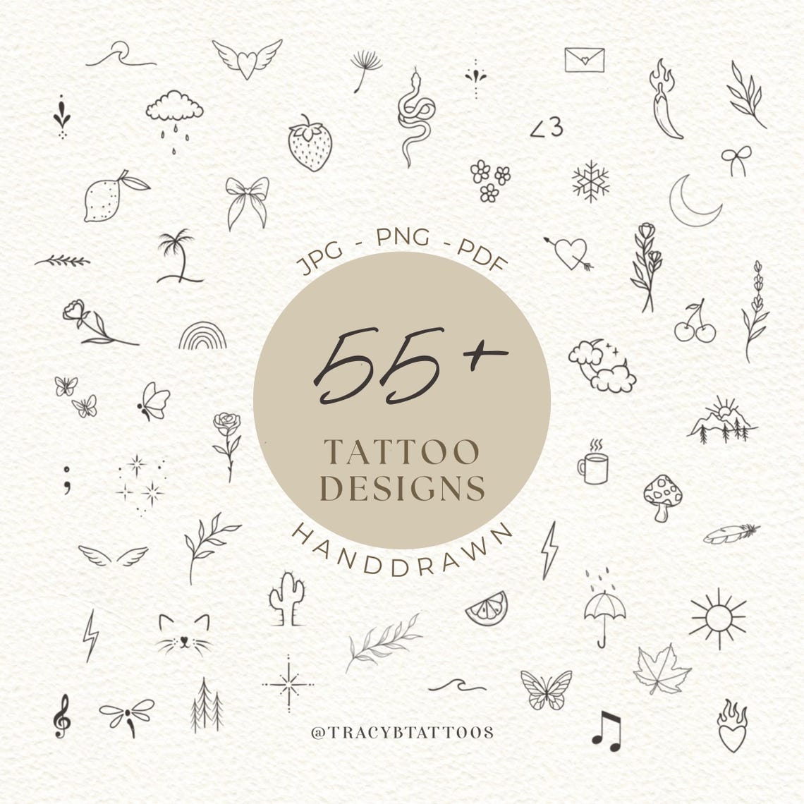 Tiny Tattoo Flash Sheet 50 Designs, JPG PDF PNG, Printable Stencil ...