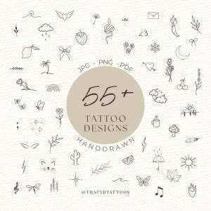 Tiny Tattoo Flash Sheet 50 Designs, JPG PDF PNG, Printable Stencil ...