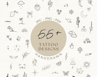 Small Tattoo Flash Sheet 30 Designs, JPG PDF PNG, Printable Stencil ...