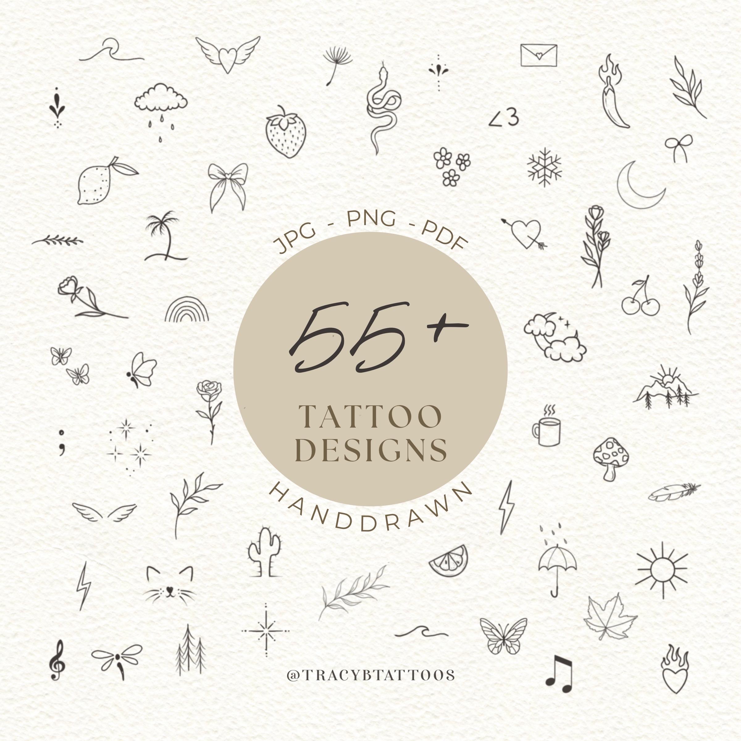 Tiny Tattoo Flash Sheet 50 Designs, JPG PDF PNG, Printable Stencil ...