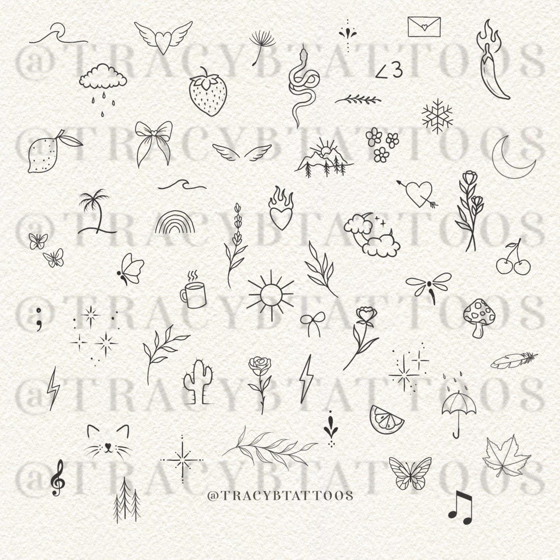 Tiny Tattoo Flash Sheet 50 Designs, JPG PDF PNG, Printable Stencil ...