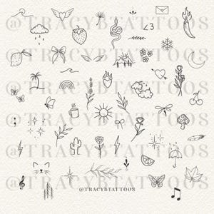 Tiny Tattoo Flash Sheet 50 Designs, JPG PDF PNG, Printable Stencil ...