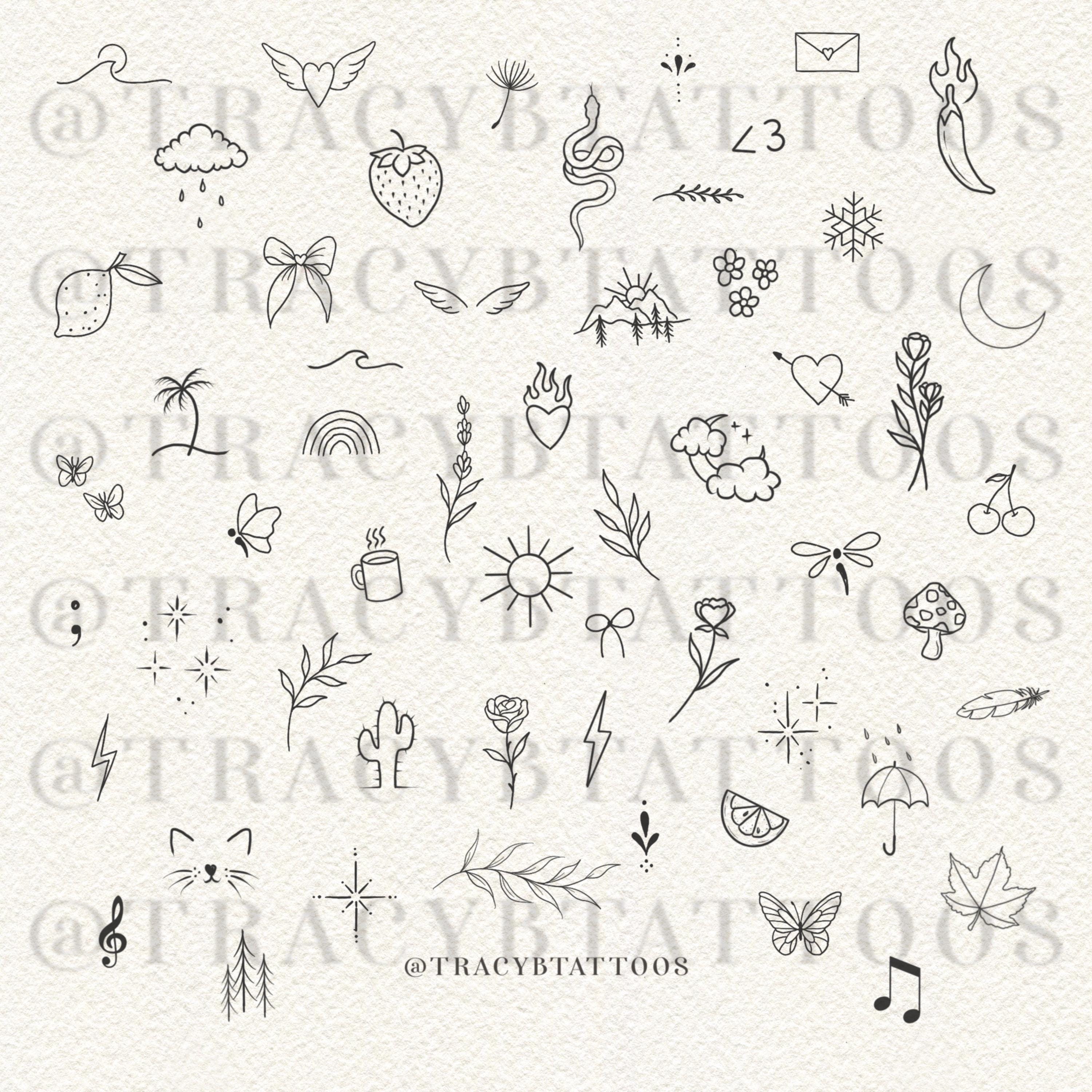 Tiny Tattoo Flash Sheet 50 Designs Jpg Pdf Png Printable Stencil