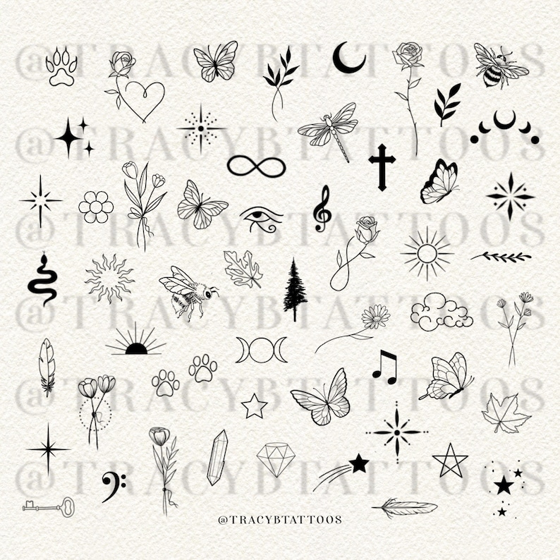 50 Tiny Tattoo Designs Flash Sheet #4 (JPG/PNG Printable Digital ...