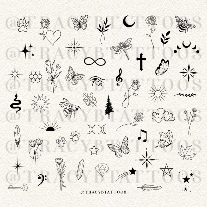 100+ Tiny Tattoo Designs Flash Sheet Bundle #3 & #4 Combined, JPG /PNG ...