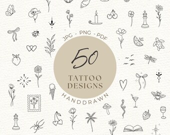 Tiny Tattoo Flash Sheet 50 Designs, JPG PDF PNG, Printable Stencil ...