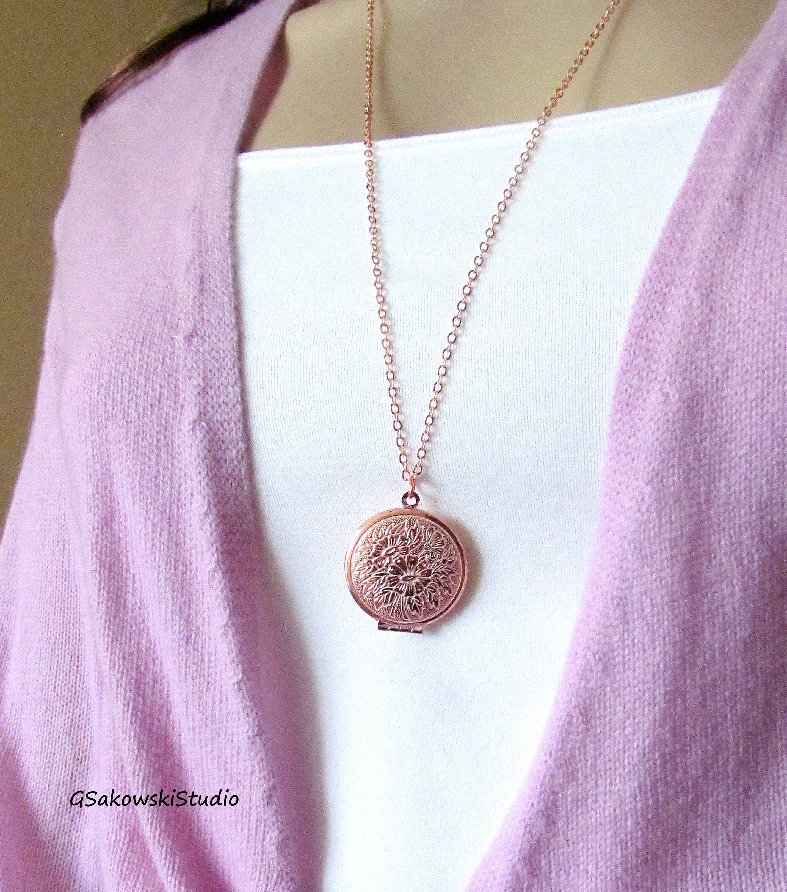 Rose Gold Floral Locket Necklace Daisy Rose Gold Round Locket | Etsy