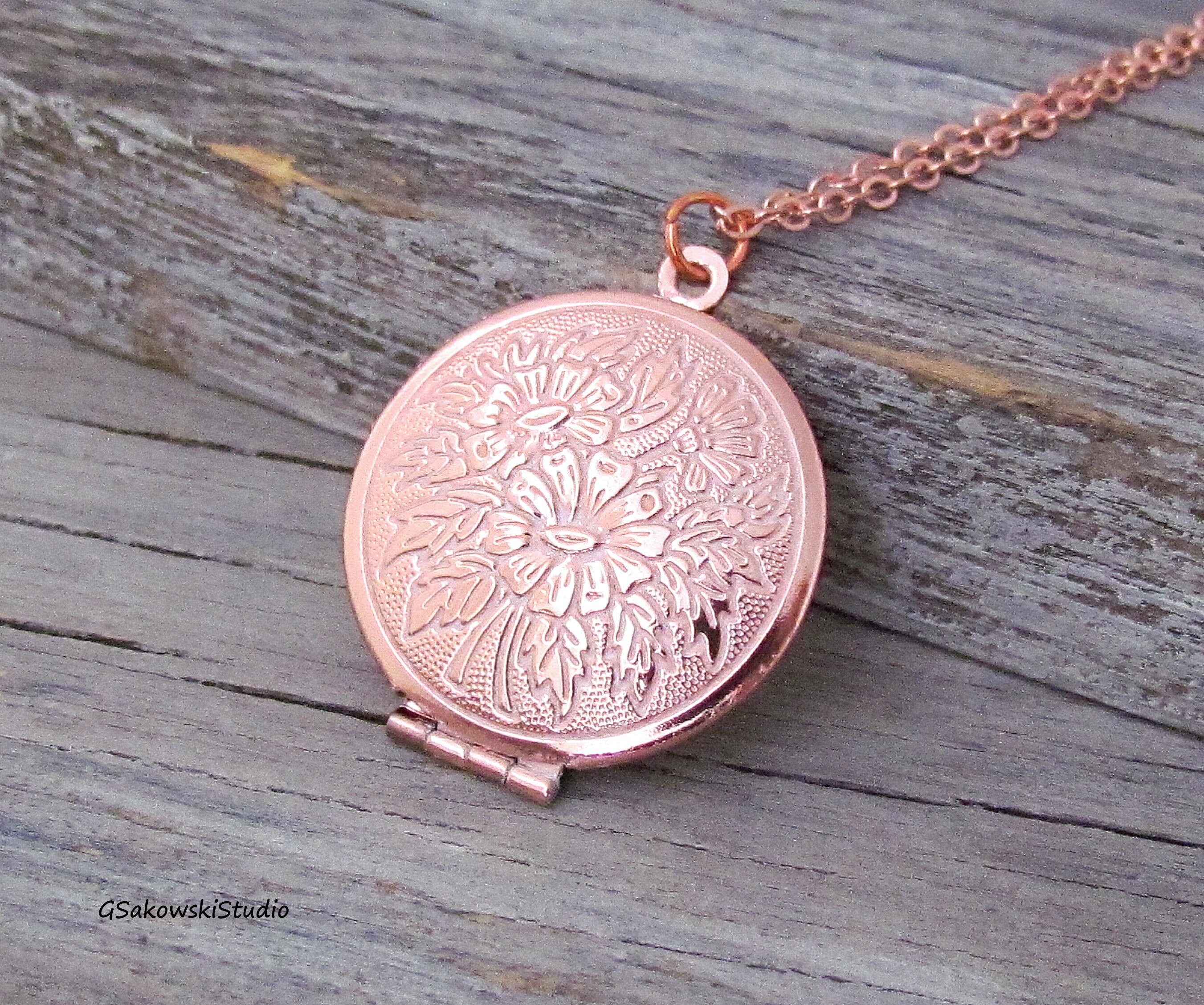 Rose Gold Floral Locket Necklace Daisy Rose Gold Round Locket | Etsy