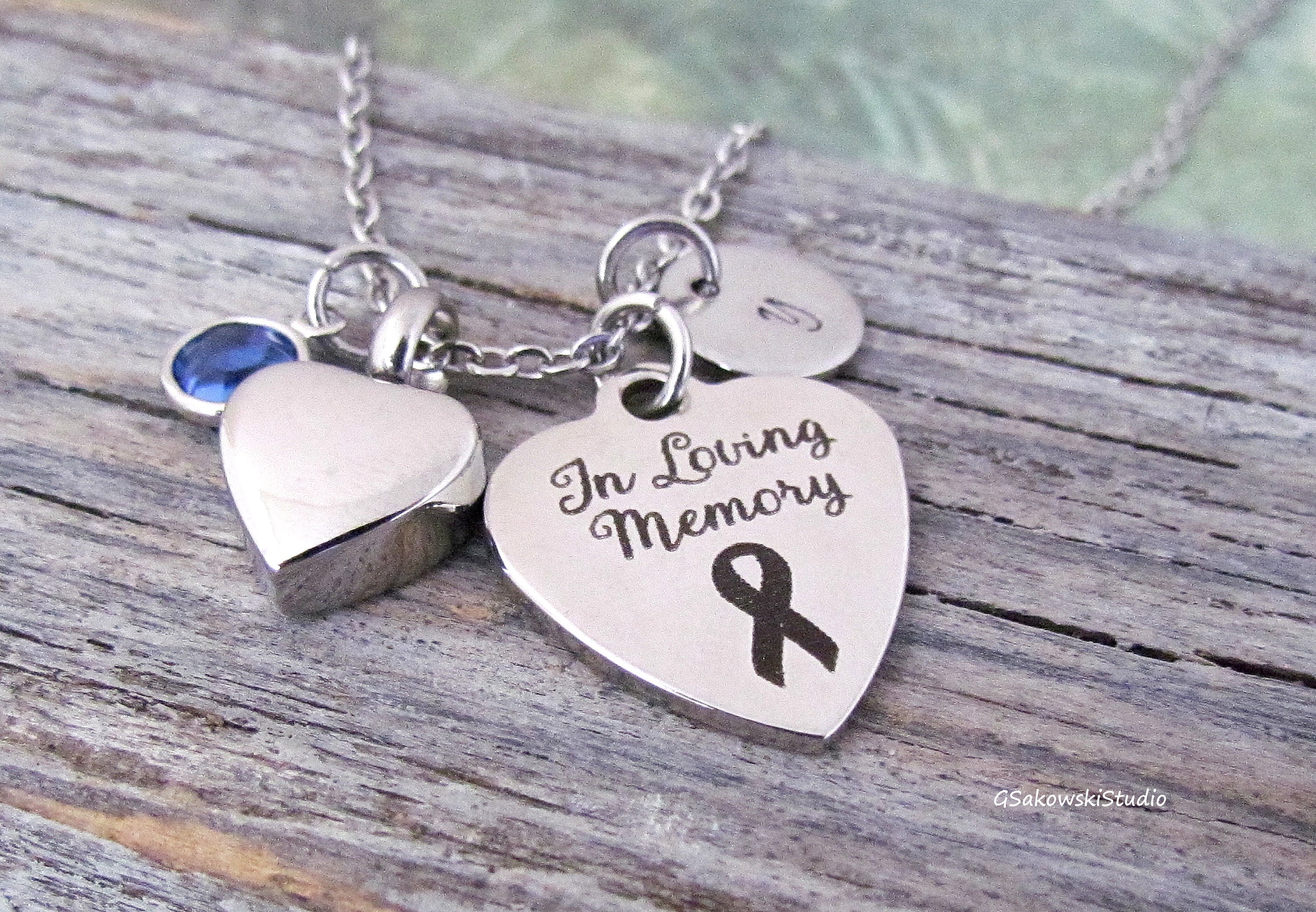 Memorial Urn in Loving Memory Heart Necklace, Hand Stamped Cremation ...