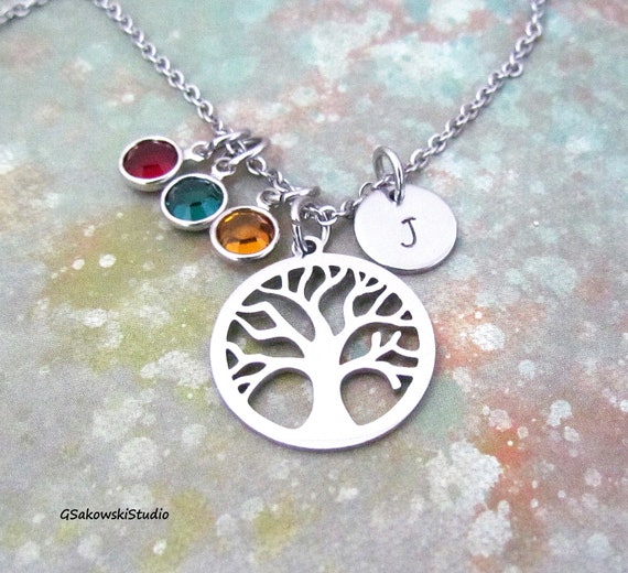 Family Tree Stainless Steel Charm Necklace Personalized Hand | Etsy