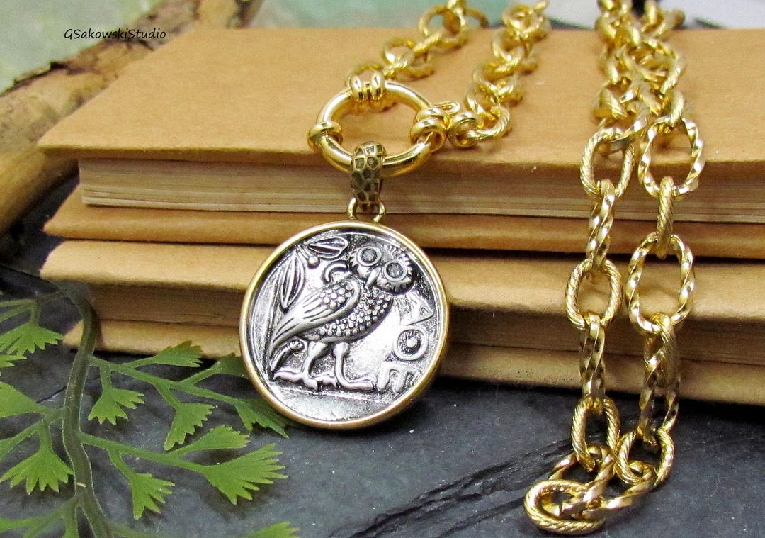 Coin Necklace, Owl of Athena Greek Gold Coin Pendant Gold Chain ...