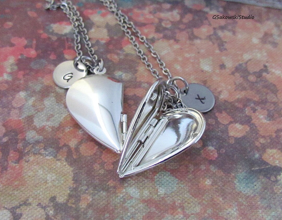 Half Heart Best Friend Silver Locket Set Necklace, Vintage Inspired BFF ...