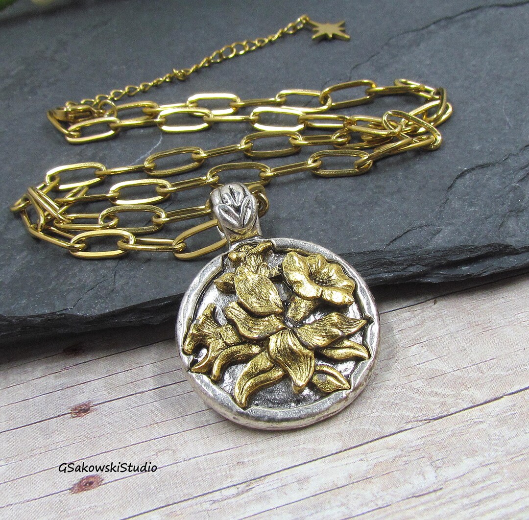 Birth Month Flower Two Tone Necklace, Flower of the Month Gold ...