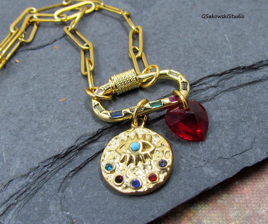 Gold Evil Eye Paperclip Chain Necklace Gold Colorful Micro Pave Cubic ...