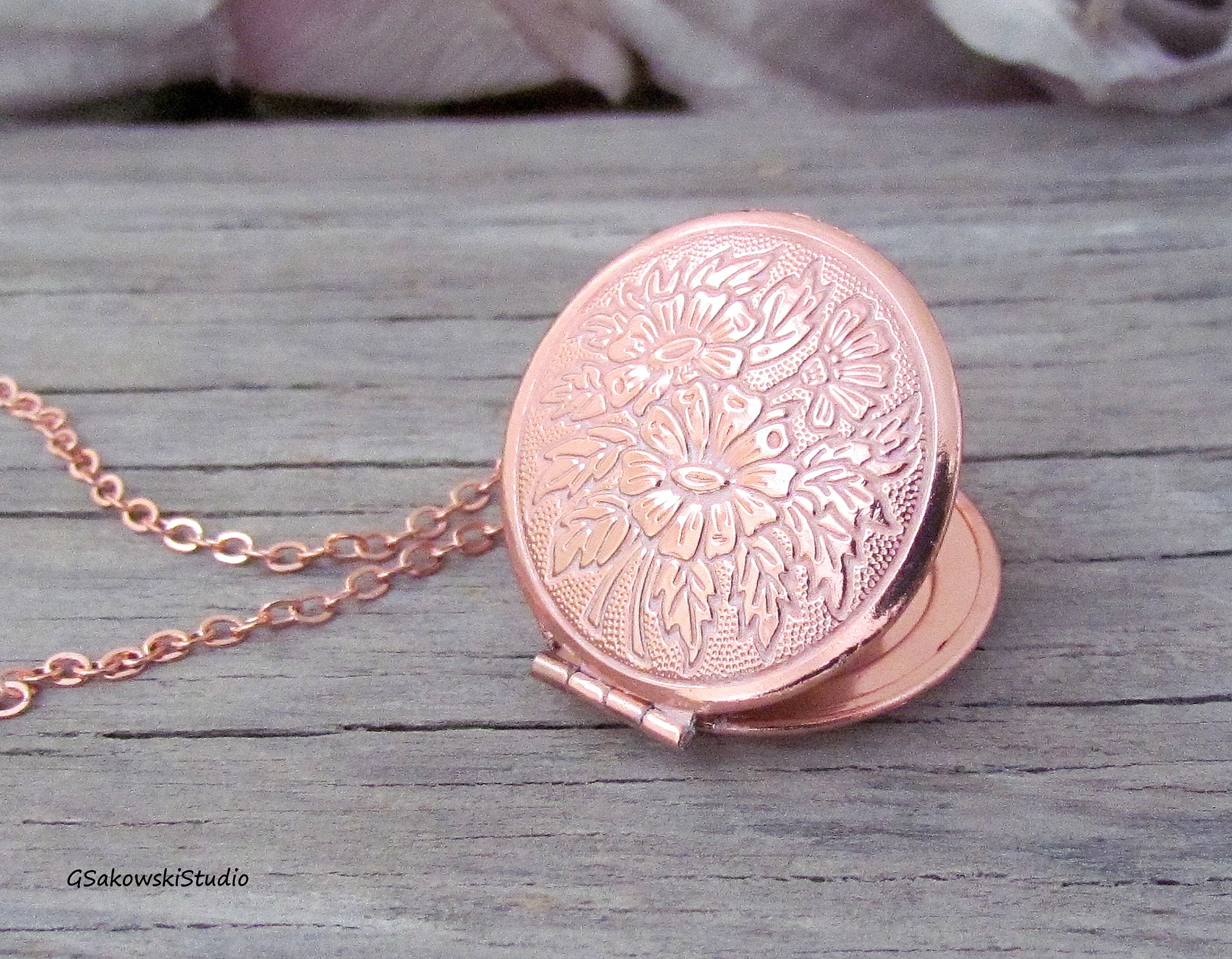 Rose Gold Floral Locket Necklace Daisy Rose Gold Round Locket | Etsy