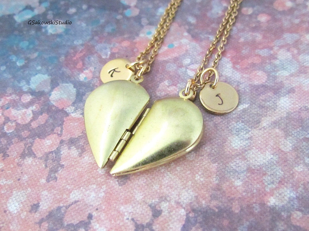 Half Heart Best Friend Brass Locket Set Necklace, Vintage Inspired BFF ...