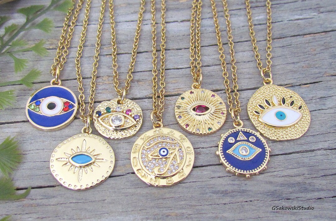 Evil Eye Necklace, Evil Eye Round Pendant Gold Necklace, Evil Eye ...