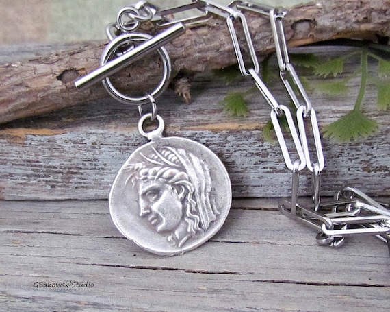 Coin Necklace Greek Demeter Silver Coin Pendant Paperclip - Etsy