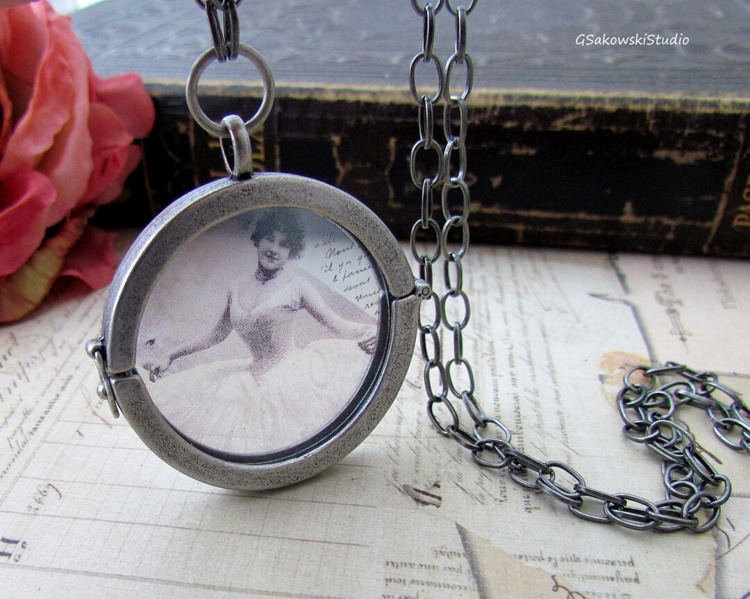 Ballerina Locket, Antique Silver Large Round Photo Locket, Vintage ...