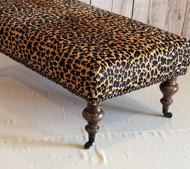 Leopard Print Cowhide Ottoman With Wooden Tray - Etsy
