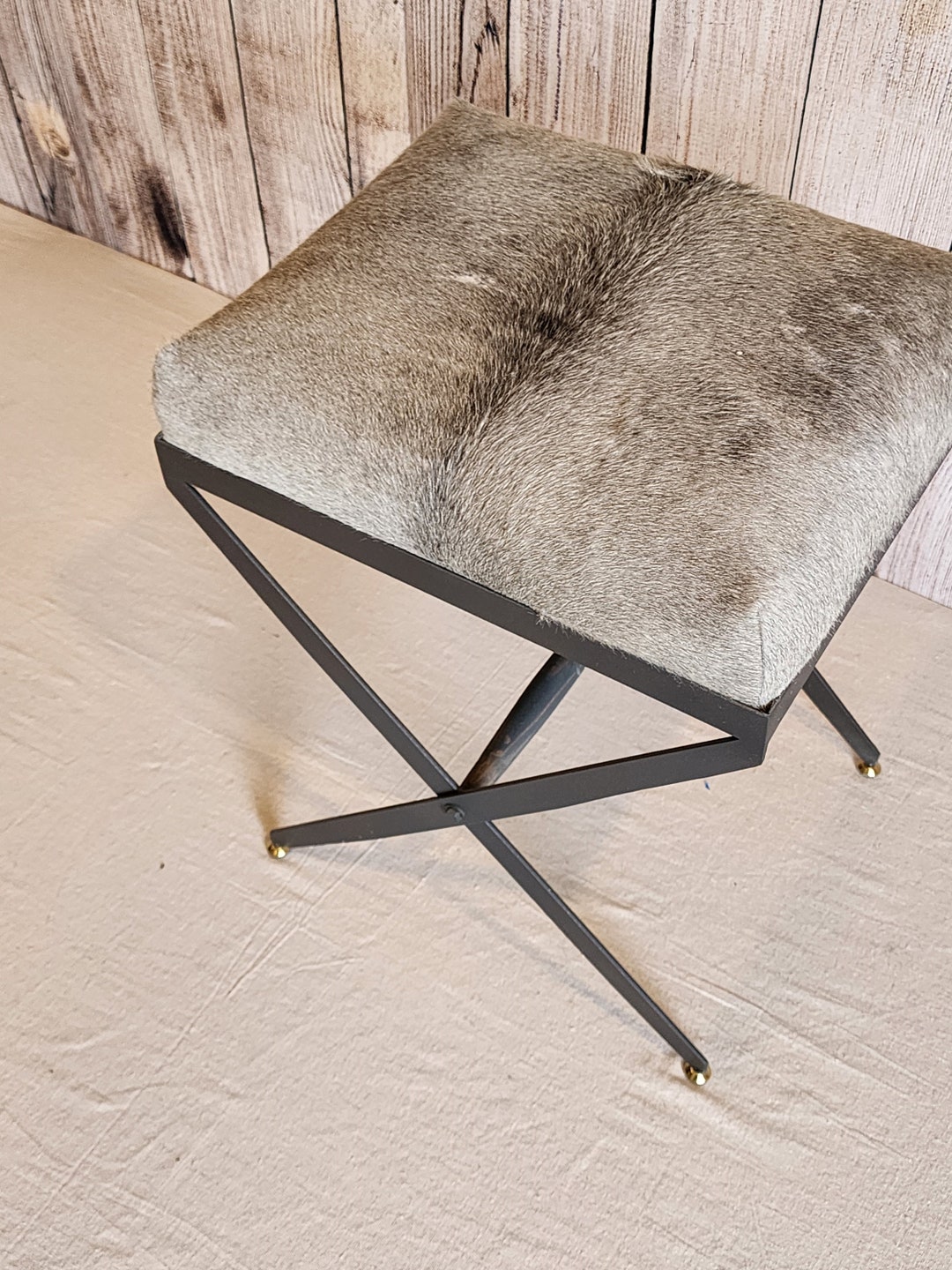 Decorative Cowhide Metal Stool / Vanity Bench - Etsy