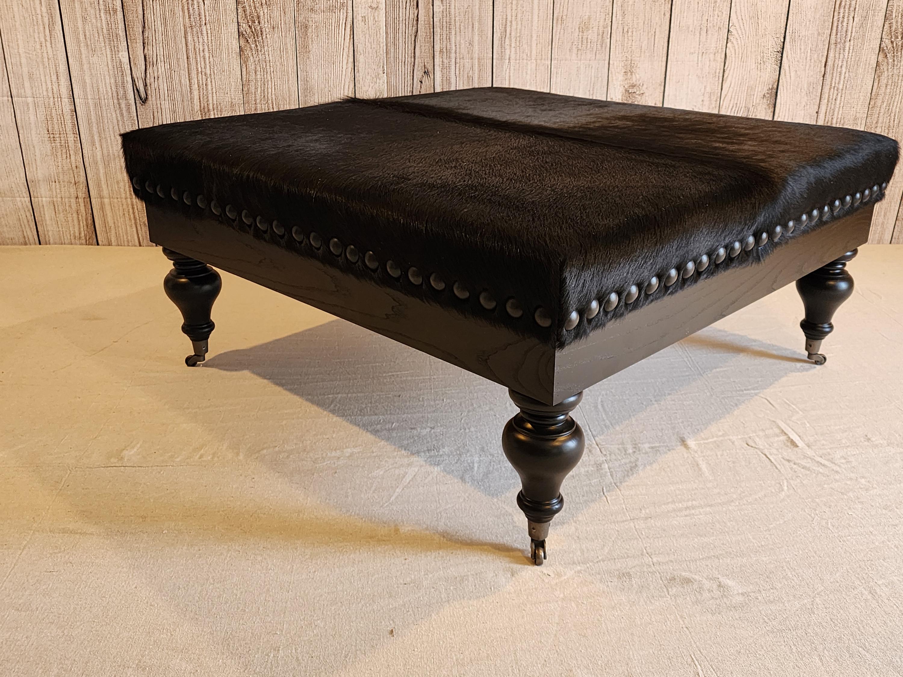 Large Beautiful Black Cowhide Ottoman - Etsy